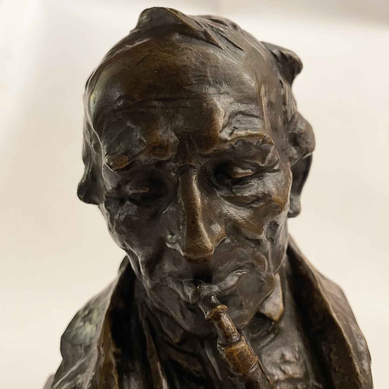 Hans Muller Early 20th Century Art Nouveau Man Smoking Pipe Bronze Bust ...